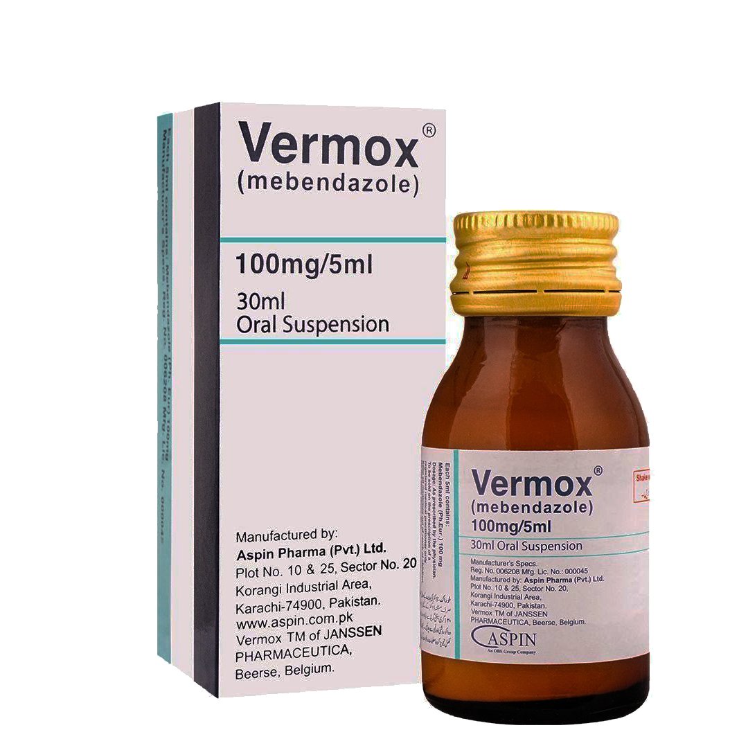 Aspin Pharma Vermox (Mebendazole) Oral Suspension, 30ml for ...